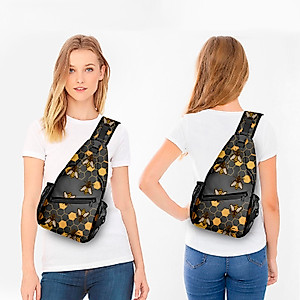 FyLybois Honeycomb Bee Sling Bag Crossbody Travel Hiking Bags Mini Chest Backpack Casual Shoulder Daypack for Women Men with Strap Lightweight Outdoor Sport Climbing Runners