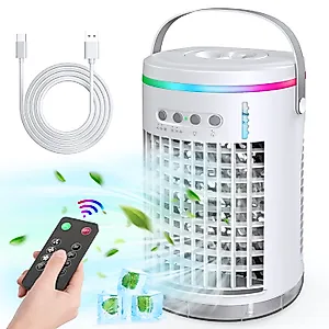 Portable Air Conditioner,1400ml Evaporative Air Cooler with Remote 3 Speeds,USB Personal Air Conditioner with 7 LED Light,Portable AC Air Conditioner for Small Room Kitchen Office Desk Bedroom Camping