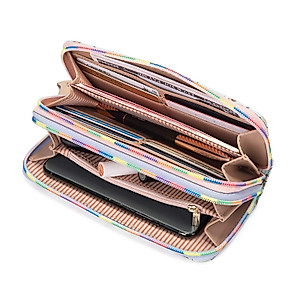 Ecohaso Womens Wallet, Large Capacity Cellphone Wallets Cute Cat Pattern, Double Zipper Long Leather Wristlet Clutch Purse