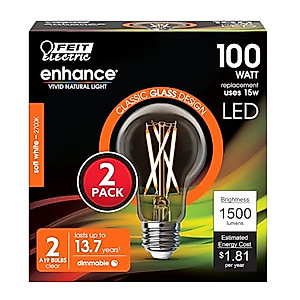 Feit Electric A19 LED Light Filament Bulb, 100W Equivalent, Dimmable, E26 Base, 2700K Soft White, Vintage Edison Clear Glass Light Bulb for Home, Office, 13-Year Lifetime, A100CL927CA/FIL/2/4, 8 Pack