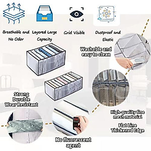 Wellcun Wardrobe Clothes Organizer 7 Grids, 2PCS Clothing Storage Bins, Underwear Drawer Organizer Clothes, Upgraded Foldable Jeans Compartment Storage Box, Mesh Clothes Storage Organizer