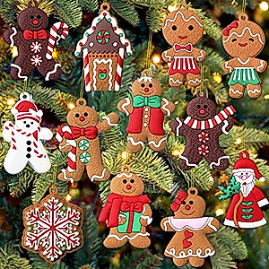 12pcs Christmas Ornaments Cute Snowman Xmas Tree Decorations Santa Claus Plastic Figurines Ornaments with Sugar Cookie House for Christmas Tree Hanging Party Ornaments DIY Decor 3 Inch Tall