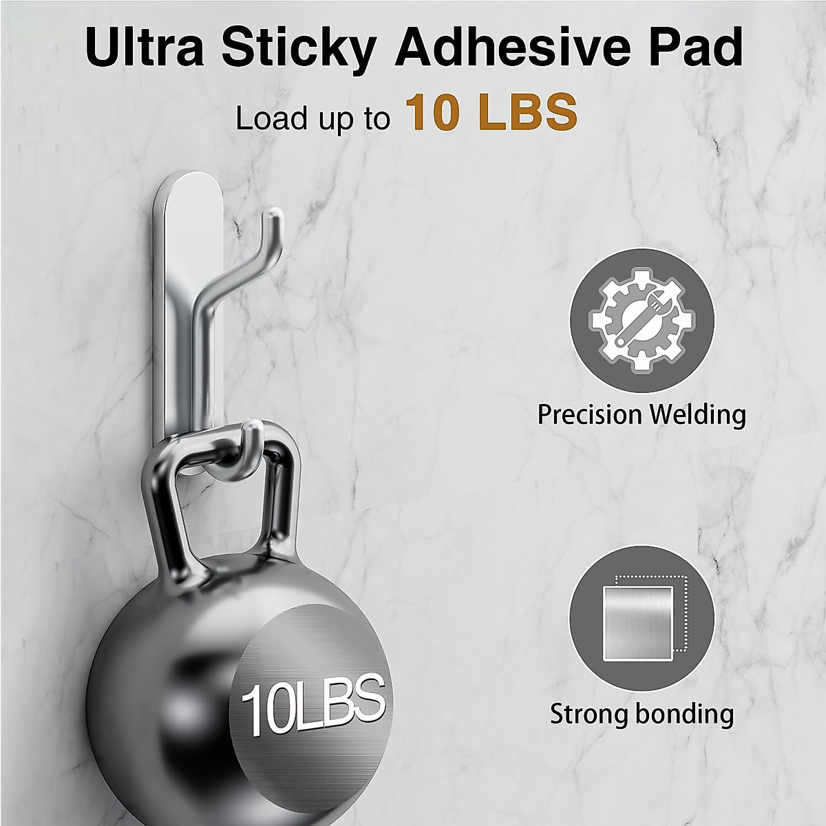 Adhesive Bathroom Towel Hook Wall: Heavy Duty Stick On Jacket Coat Wall Hanging Hooks for Shower 4 PCS Silver