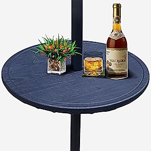 20" Patio Umbrella Table Tray, Outdoor Adjustable Umbrella Table with Umbrella Hole, Portable Round Table Top for Beach Patio Garden Swimming Pool,Black