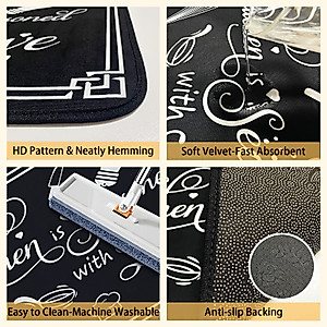 Voanos Black and White Kitchen Rugs,Non Skid Washable Microfiber mats for Kitchen Floor, Kitchen Rules Theme Kitchen Cushioned Runner Rug Decor Sets of 2,Size 17"x 47"+17"x 30"
