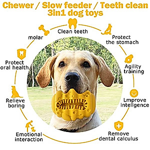 Dog Chew Toys for Aggressive Chewers Large Medium Breeds Dog Puzzle Toys Interactive Treat Dispensing Slow Feeder Indestructible Durable Safe Rubber Teeth Clean Dog Toys Heavy Duty Tough Chew Toys