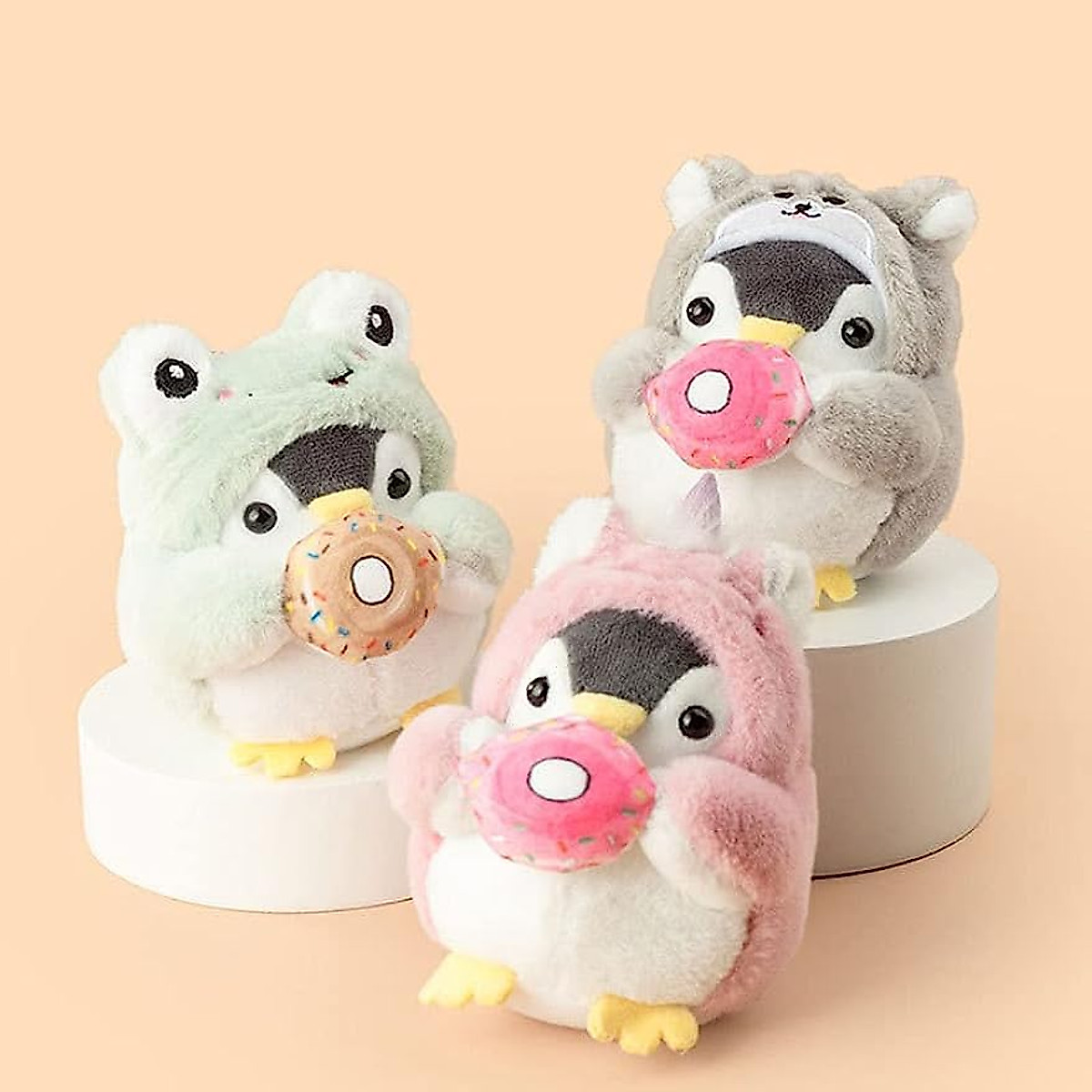 Tarieson Womens Cute Cosplay Donut Penguin Plush Pendant Keychains Keyring Gift Pendant Handbag Tote Girls Purse Backpack Decoration Accessories -Frog