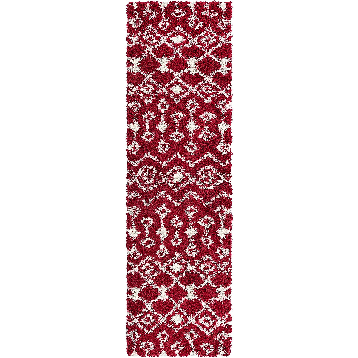 Unique Loom Moroccan Trellis Shag Collection Area Rug - Meknes (2' x 7' 1" Runner, Burgundy Red/ Ivory)
