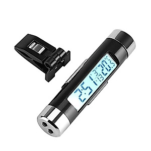 Car Clock Thermometer LCD Thermometer Room Thermometer Automotive Digital Backlight Clock Monitor Clip On Truck Car Measurement Tool (White Background)