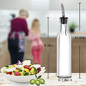 Gusnilo Olive Oil Dispenser, Oil Vinegar Cruet, Square Tall Glass Bottle W/Stainless Steel Pourer Spout SET OF 2-8 Oz(Ounce)