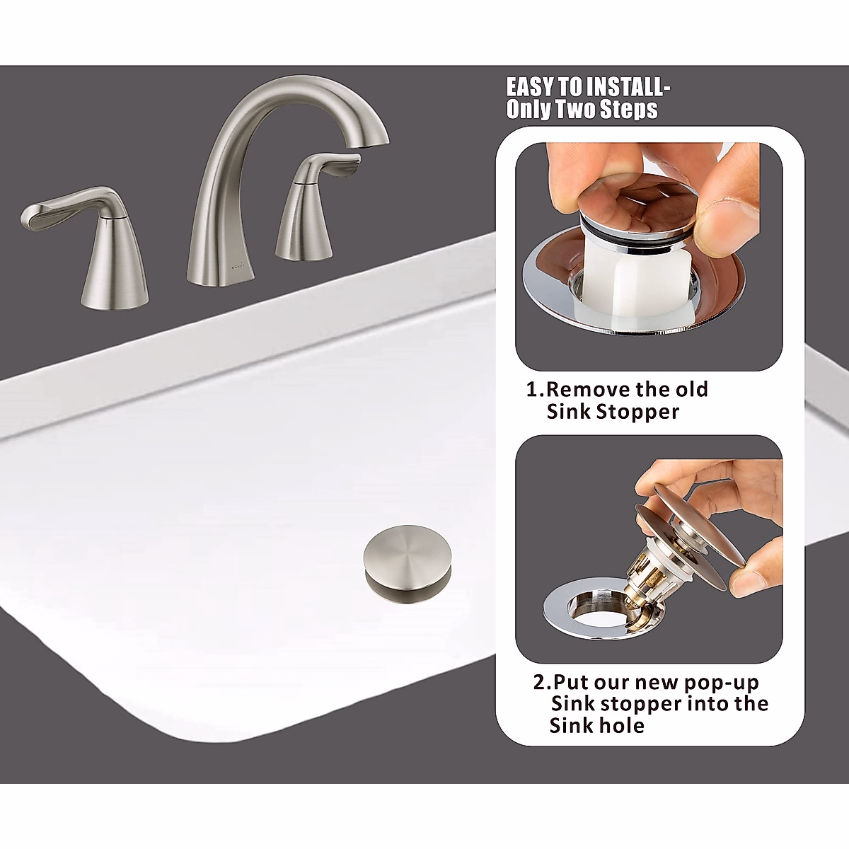 Artiwell Universal Bathroom Sink Drain Stopper, Fits Most Pop-Up Drains for Vessel Sink Lavatory Vanity, Sink Drain Strainer with Detachable Hair Catcher, Tested by Plumber in US (BRUSHED NICKEL)