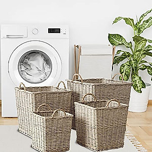 Cape Cod Wicker Baskets, Set of 4, Woven Willow (Salix) Pale Brown, Natural, 21.75, 19, 16.25, and 13 Inches Tall