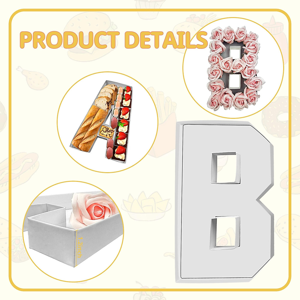KitChocoLot Baby Charcuterie Board Letters, 10 Inch, 4 Pack Fillable Cardboard Letter Boxes, White Letter Trays for Food Chocolate Candy On Baby Shower, Birthday and Gender Reveal Decoration