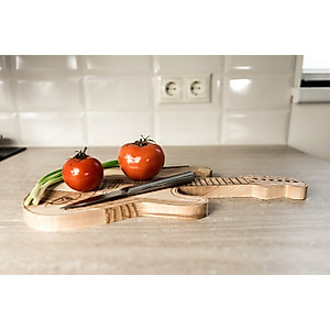 Guitar shaped cutting board wood for kitchen, Wooden serving platter charcuterie cheese board, Guitar accessories gifts, Ashwood Butcher Block, Unique guitar body music lover gift for men