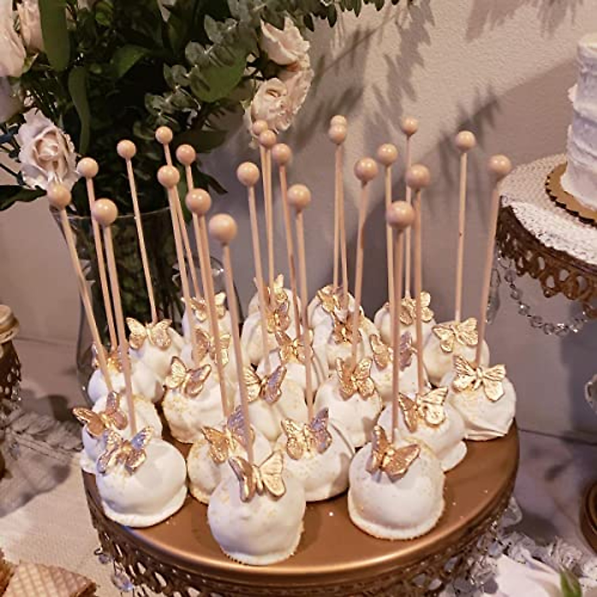 100 Pieces Rock Candy Sticks with Ball Wooden Sticks Wood Cake Sticks Drink Stirrer Sticks for Lollipop Coffee Appetizer Skewers,6Inch