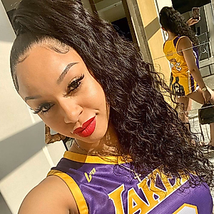 YEAME Corn Wave Ponytail Extension Clip in - 22 Inch Long Wavy Curly Wrap Around Pony Tail Heat Resistant Synthetic Hairpiece for Women (Natural Black #1B)