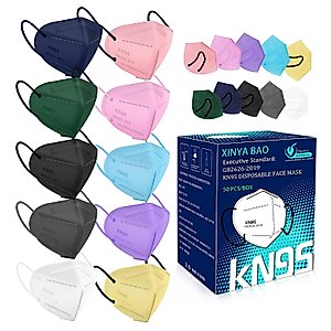 XINYA BAO 50 Pack KN95 Disposable Face Mask - 5-Ply Breathable Safety Masks Against PM2.5, Dispoasable Respirator Protection Mask for Men and Women Multi Color.