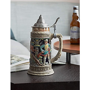 HAUCOZE Beer Stein Mug German Hunting Drinking Stanley Viking Tankard with Petwer Lid for Birthday Gifts Men Father Husband 0.6 Liter