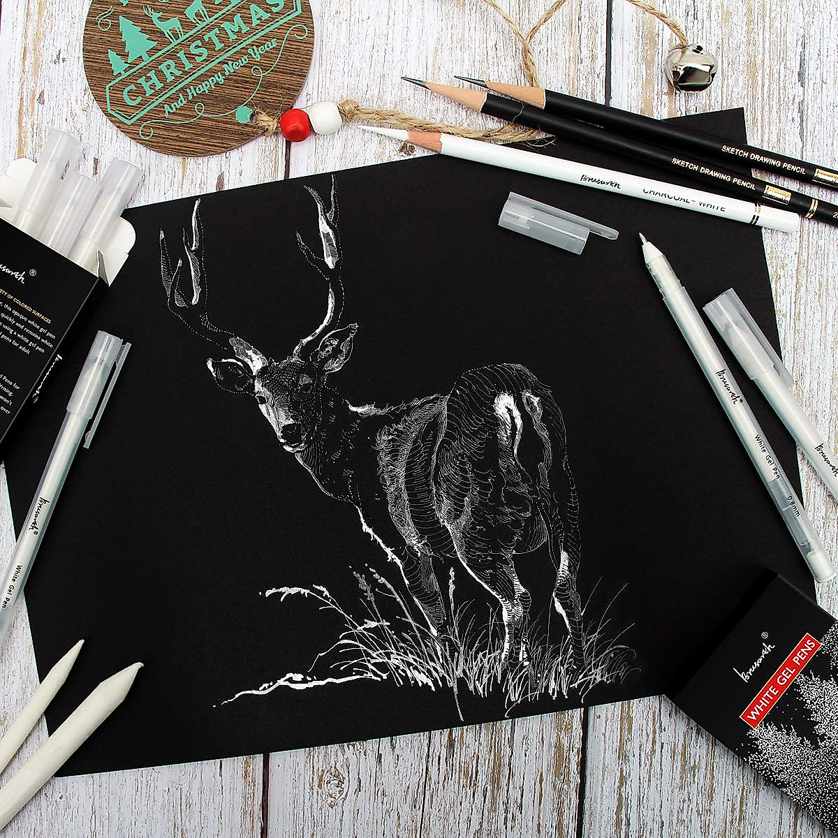 White Gel Pen Set - 0.8 mm Extra Fine Point Pens Gel Ink Pens for Black Paper Drawing, Sketching, Illustration, Card Making, Bullet Journaling, Pack of 6