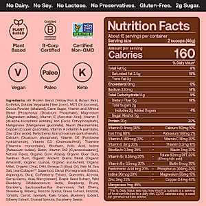 Happy Viking Triple Chocolate Protein + Superfoods Powder, Created by Venus Williams, 20G Protein, Low Carb, Keto, Vegan, Gluten-Free, Non-GMO, Complete Meal Replacement, 1 Canister (24 oz.)