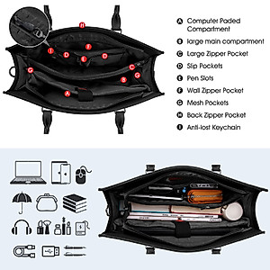 Laptop Bag for Women 15.6 Inch Waterproof Leather Lightweight Business Office Work Bag Large Capacity Professional Briefcase Computer Tote Fashion Handbag Shoulder Bag Black