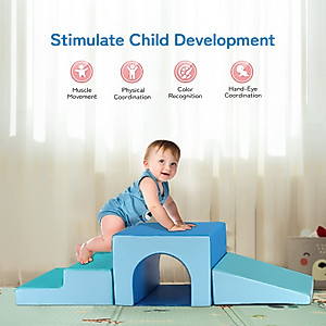 JOYMOR Indoor Soft Foam Climber Play Sets, Beginner Toddler Climber with Slide, Stairs and Ramp, Indoor Climbing Toys for Toddlers Kids and Children