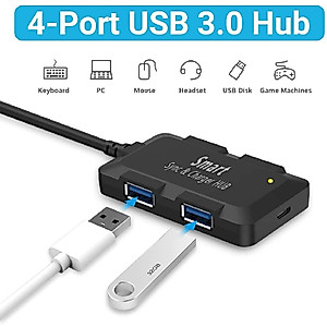 Portable USB Splitter 3.0 Hub 4-Port Expander 5 Gbps Data Ps4 Keyboard and Mouse Adapter with Cable Fitting Slot & LED Indicator for PC,Computer,Notebook,USB Flash Drives and Other Devices