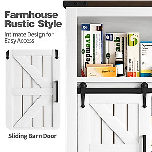 Vagaconl Bathroom Wall Cabinet, Farmhouse Medicine Cabinet Bathroom Cabinet Wall Mount with Barn Door Adjustable Shelves Towel Bar Hooks, for Laundry Bathroom Kitchen(Brown & Vintage White)