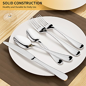 SELUKIYA Silverware Set for 8, 40 Pieces Heavy Duty Stainless Steel Flatware Set, Mirror Polished Cutlery Utensil Set, Dinner Fork Knife Spoon Eating Tableware Set for Home, Dishwasher Safe, Silver