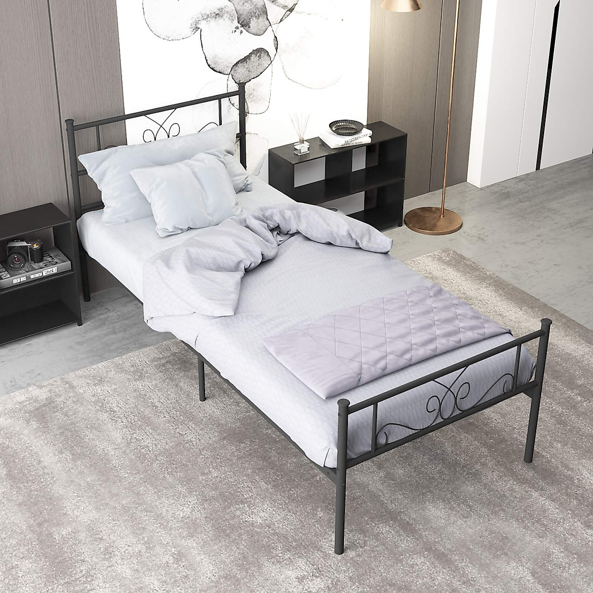 Weehom 12.7 Inches Metal Platform Bed Frame/Sturdy Strong Steel Noise Free/None Slip Mattress Foundation/No Box Spring Needed/Platform Twin Size Bed Black