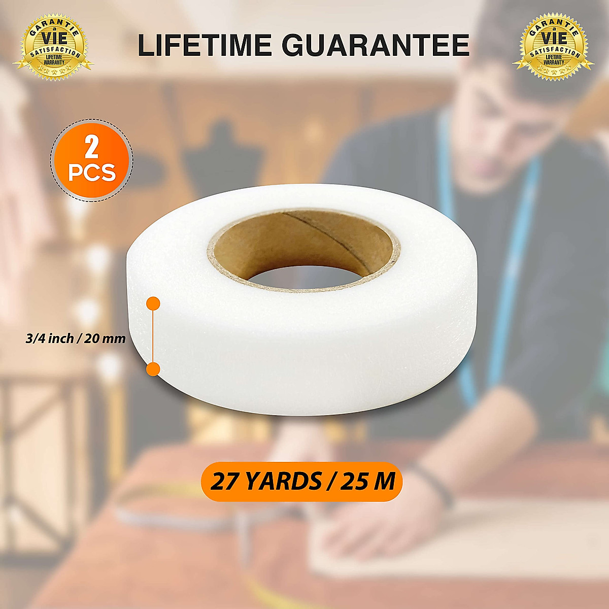 CZ Store✮✮ - Iron-On Fabric Tape |0.79-inch|27 Yard|2-Pack| White Heavy Duty Fusible Adhesive Hemming Strip to Repair Curtains, Clothes, Pants, Pillow Case, Uniform - No Sewing