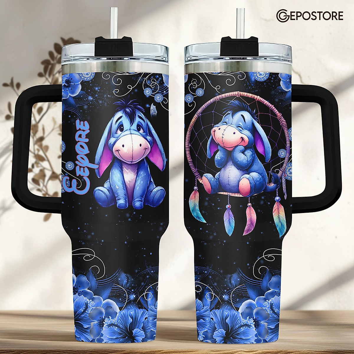 GEPOSTORE Blue Donkey 40oz Tumbler with Lid, Cute Cartoon Character Travel Cup, Birthday Gifts for Movie Lover