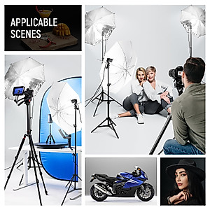 NEEWER 600W Photography Lighting Kit, Incandescent Equivalent Studio Kit with (2)White Umbrella, (2)Black Umbrella, (3)24W LED Bulb, (3)Light Stand, (2)Bag, (5)Cable Tie, (3)E26 Socket Base, NK500