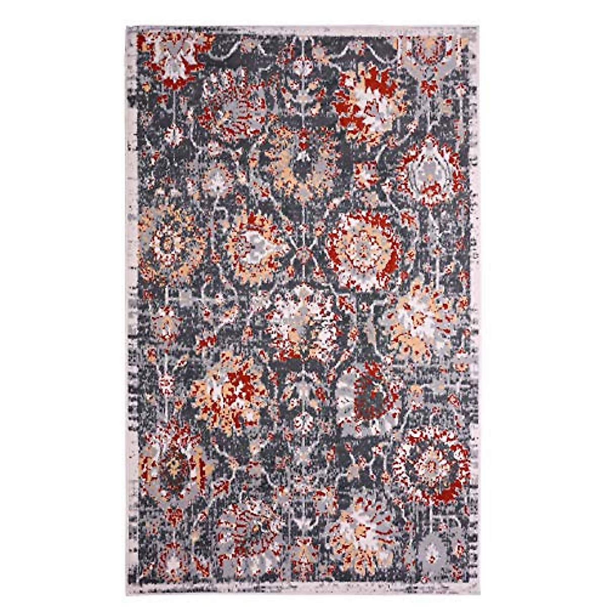 Furnish my Place Abstract Area Rug - 2 ft. x 4 ft, Dark Grey, Distressed, Floral Rug with Rustic Print