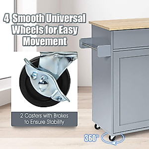 Giantex Kitchen Island, Rolling Kitchen Cart with Spice and Towel Rack, Large Drawer & 2-Door Storage Cabinet, Home Service Cart on Lockable Wheels, Wood Kitchen Trolley, Spacious Tabletop (Gray)