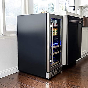 NewAir 15” Wine, Beer, Beverage Refrigerator Cooler | 9 Bottle, 48 Can Capacity | Stainless Steel Built-in or Freestanding Dual Zone Drink Fridge |Triple-Pane Glass Door, Digital Temperature Control