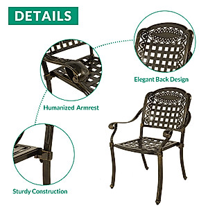 VIVIJASON 5-Piece Outdoor Patio Furniture Dining Set, All-Weather Cast Aluminum Conversation Set, Include 4 Chairs and 38.5" Round Table w/Umbrella Hole for Balcony, Lawn, Garden, Backyard