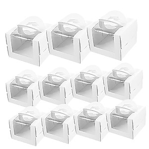NOLITOY 20 Pcs Portable Cake Box Cake Case Wedding Cake Stand Cupcake Containers Cupcake Holder Cake Carrier with Lid and Handle Single Cupcake Cardboard White Open The Window Packing Box