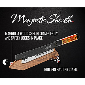 Concord Genbu Traditional Japanese Chef's Knife Raw Hammered Double Beveled 9CR18MOV Blade w/ 60 HRC. Tortoise Shell Resin Handle. Comes with Magnetic Magnolia Wood Sheath with Stand. (7" Nakiri)