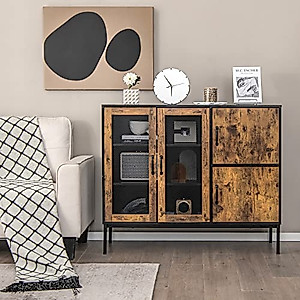 Giantex Large Kitchen Buffet Sideboard, 48 Inch 2-Door Cupboard with 2 Storage Cabinets, Industrial Stationary Island, Metal Frame, Coffee Station for Living Room
