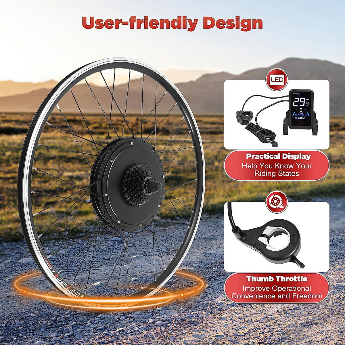 DCEHKR E-Bike Conversion Kits 48V Electric Bike Rear Hub Conversion Kit with Brushless and Gearless Motor 1000W Electric Bicycle Conversion Kits Suitable for 28-inch, 29-inch Rear Wheel Ebike