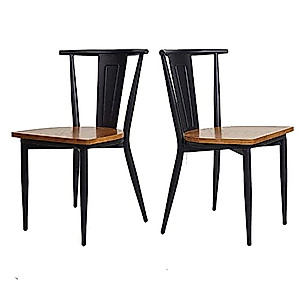 KARMAS PRODUCT 2 Pack Stackable Metal Dining Chairs with Solid Wooden Seat,Restaurant Bistro Cafe Side Chairs,Weight Capacity 500lbs,Black