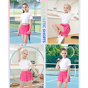 QooNoo Girls Butterfly Shorts with Pocket Flowy Athletic Shorts High Waist Preppy Running Shorts for Kids Teen (Hot Pink,Small)