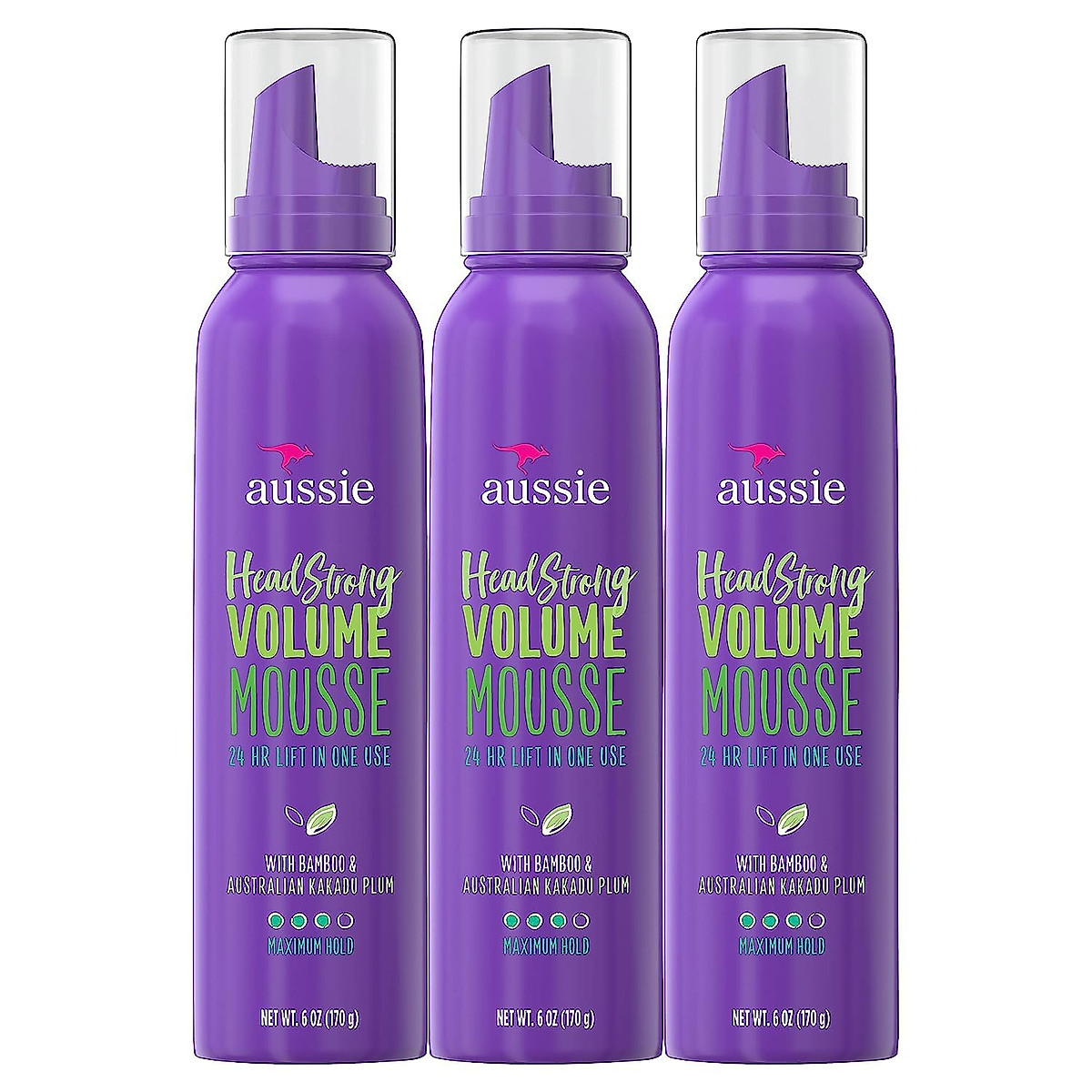 Aussie Mousse, with Bamboo & Kakadu Plum, Instant Volume, For Fine Hair, 6 Fl Oz (Pack of 3), Packaging May Vary