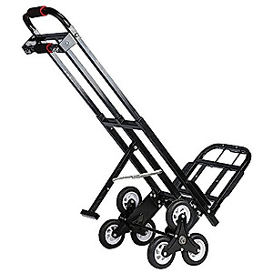 Mecete Hand Truck Dolly – Stair Climbing Cart, Stair Climber Cart 460 Lb Capacity All Terrain Stair Dolly Heavy Duty with Telescoping Handle and 6 Wheels (Black) Hand Truck 2 Climbing Ropes