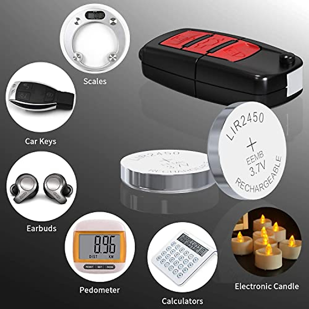 EEMB 5PCS LIR2450 Rechargeable Battery 3.7V Lithium-ion Coin Button Cell Batteries 120mAh