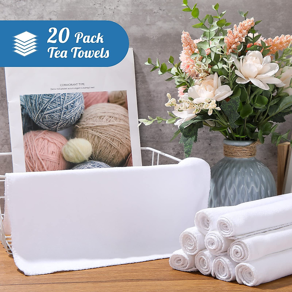 20 Pieces Sublimation Hand Towels 12 x 12 Inch Microfiber Dish Drying Towel Thick Tea Towel Absorbent Soft Polyester Towel for Sublimation Kitchen Cleaning Supplies