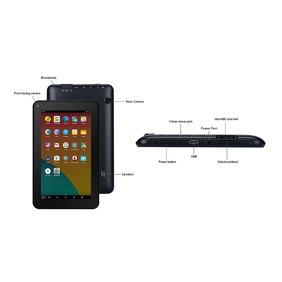 Haehne 7 inch Tablet, Android 6.0, Quad Core Processor, 1G RAM 16GB Storage, IPS Display, Dual Camera, FM, WiFi Only, Bluetooth, Black