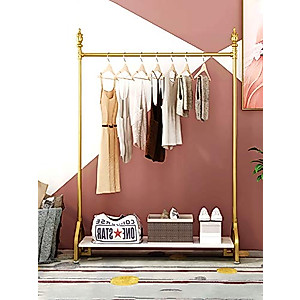 FONECHIN Clothing Display Rack Garment Rack with Bottom Shelf Heavy Duty Clothes Rack Retail Hanging Rack Closet Organizer for Boutique Gold 47"