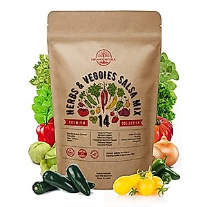 14 Herb, Tomato & Chili Pepper Gardening Seeds Salsa Variety Pack for Planting Outdoors & Indoor Garden 2200+ Non-GMO Heirloom Seeds Cilantro, Basil, Oregano, Parsley, Onion, Pepper Tomato Seed & More